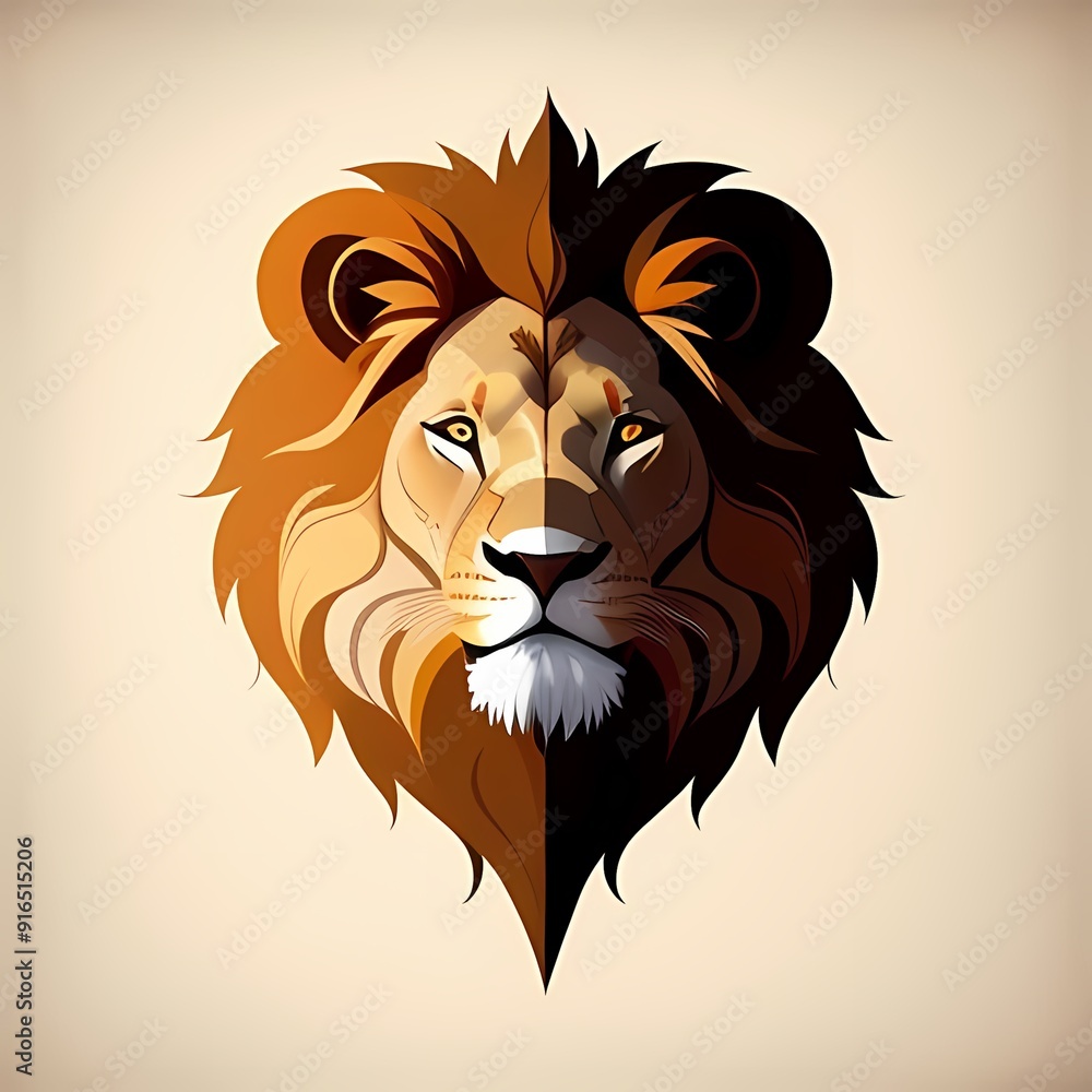 Simple and elegant lion face icon in 2D vector format, featuring clean ...
