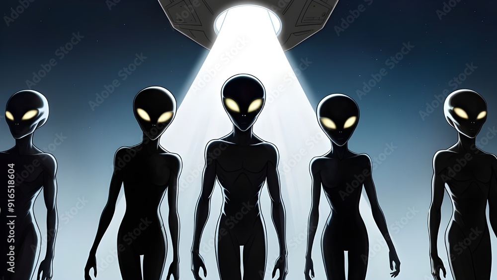 Alien Figures Illustrate the shadowy silhouettes of alien figures ...