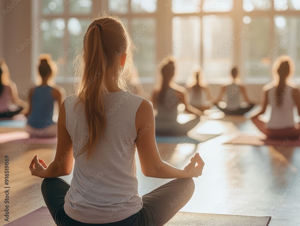 Students practicing yoga poses in a bright, airy classroom, focusing on ...