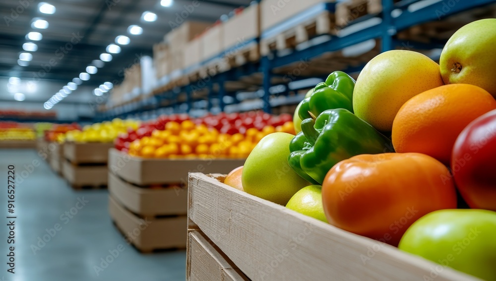 Inside View of Fruit and Vegetable Warehouse with Stacked Wooden Boxes ...