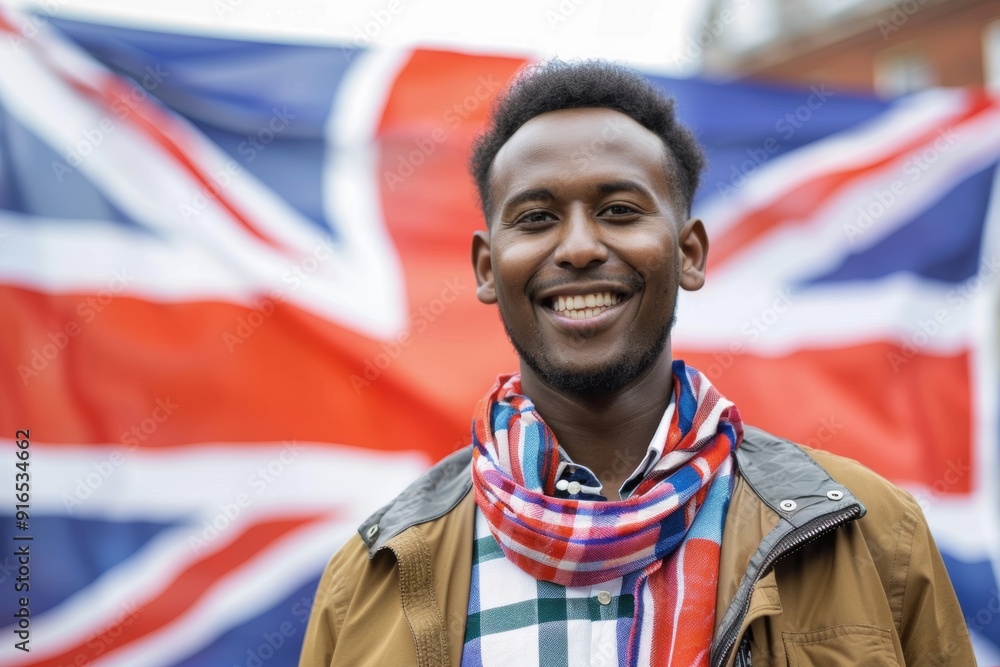 Smiling enthusiastically somali man exhibits british pride sun. Somali ...
