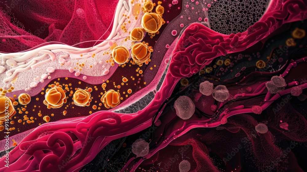 Digital abstract art of red and pink arterial fluid visual of blood ...