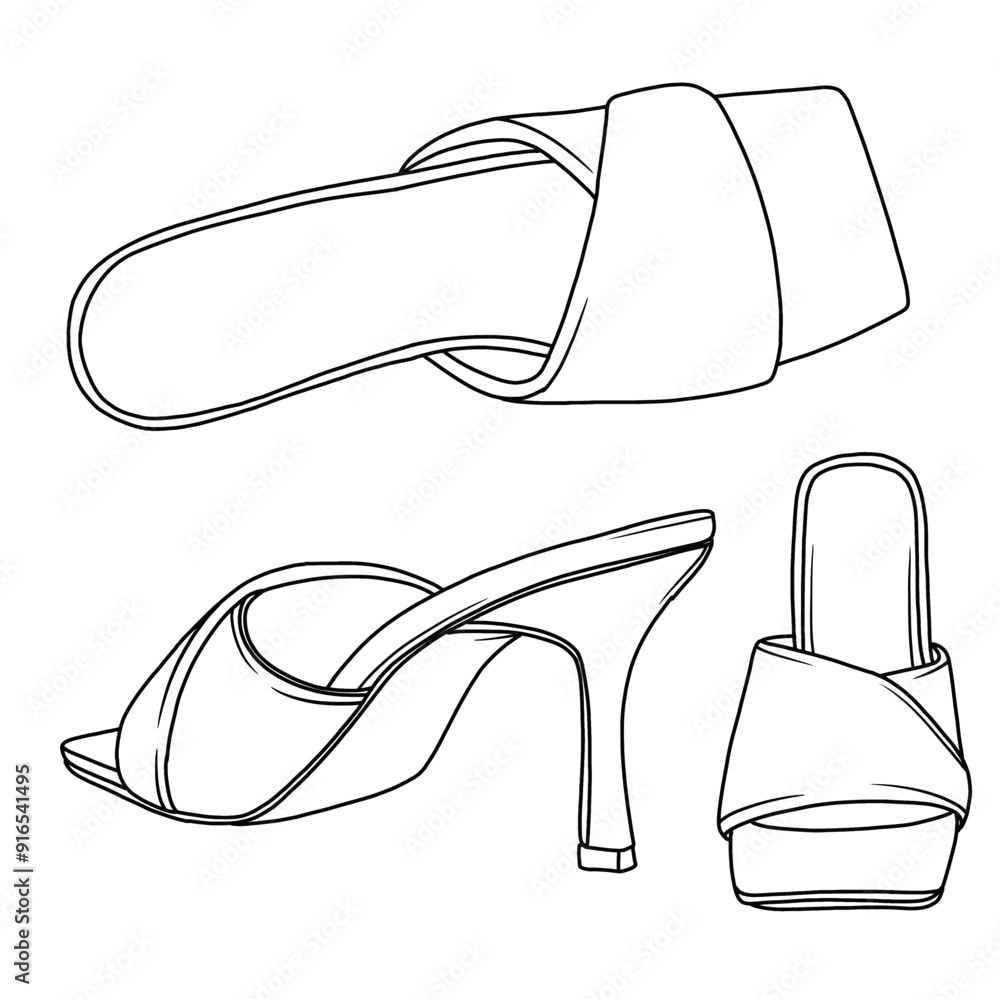 Women’s High Stilettos Heels Mules Open Square Toe Slip On Comfort Line ...