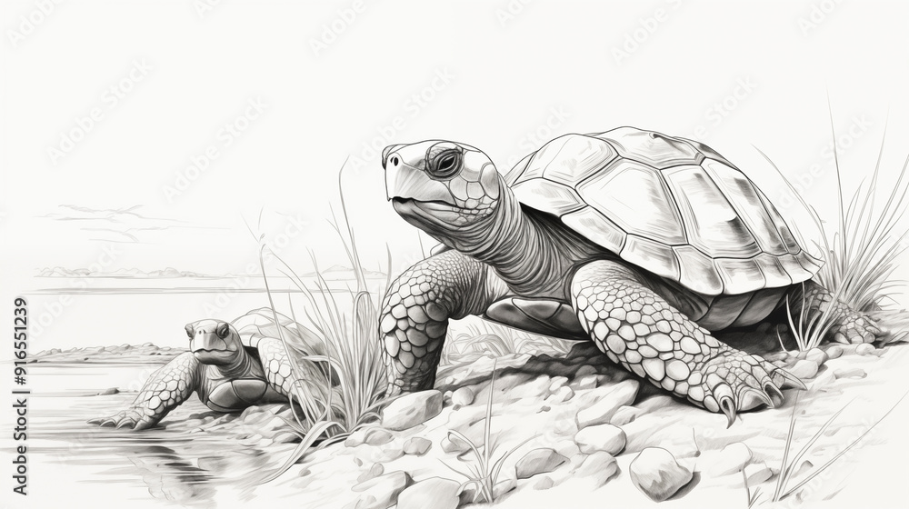 turtles drawing, turtles pencil drawing vintage. Stock Illustration ...