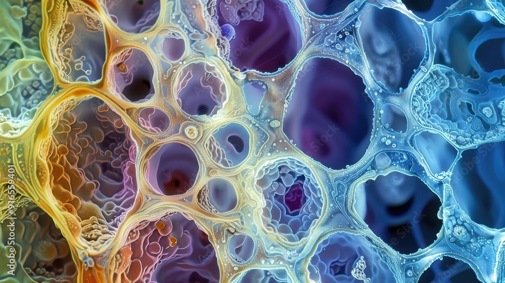 Intricate Microscopic View of Plant Root Cells: Cell Walls and Internal ...