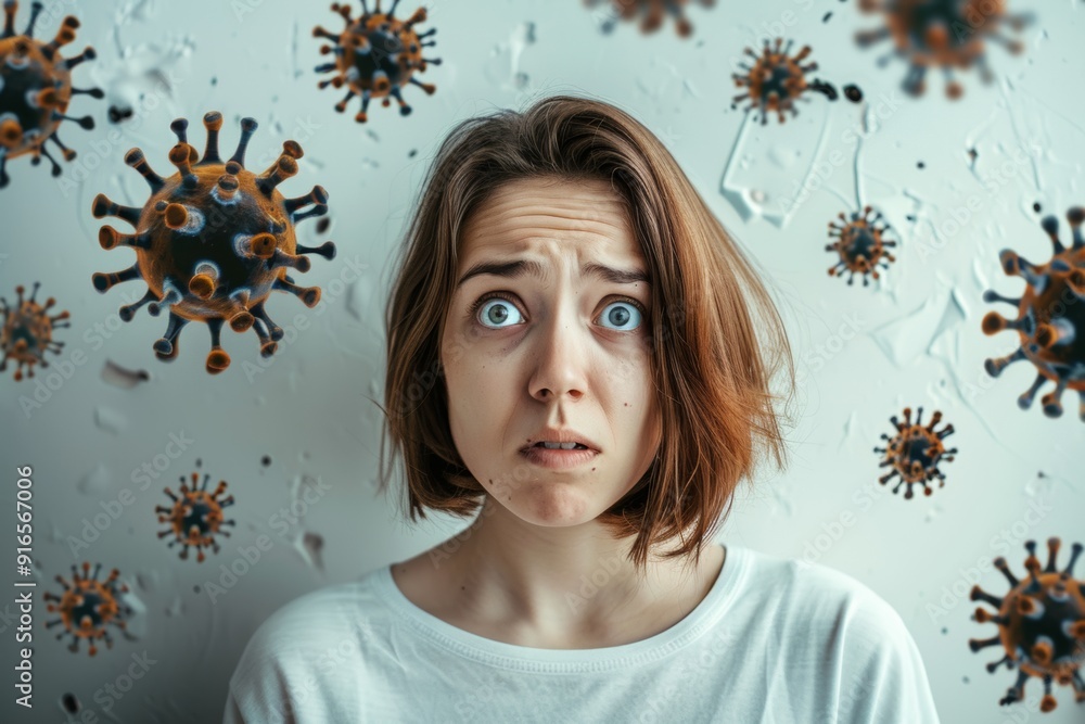 Young white woman face shows expressions of fear and sadness. Young ...