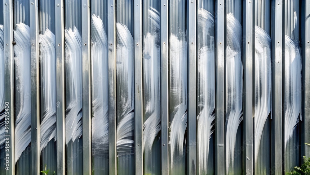 Abstract metal gray fence serves as a backdrop for expressive brush ...