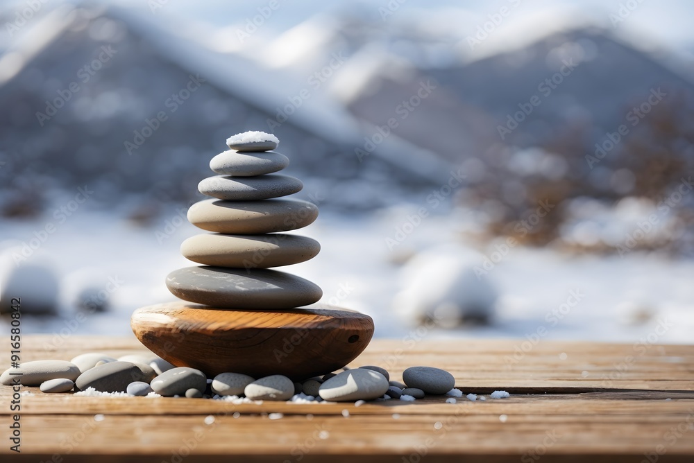 Seven stacked stones of different size, colour and shape, sitting in ...