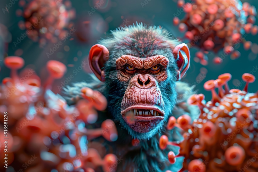 Grimacing monkey graphic evoking fear and viral epidemic concerns ...
