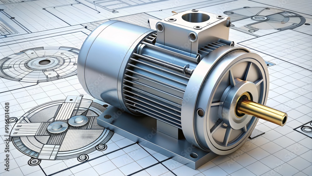 Detailed engineering technical drawing of an asynchronous motor ...