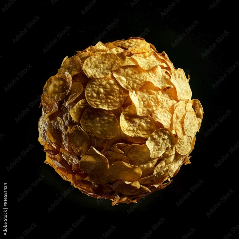 Abstract art of crispy potato chips sphere in the air. Modern and ...