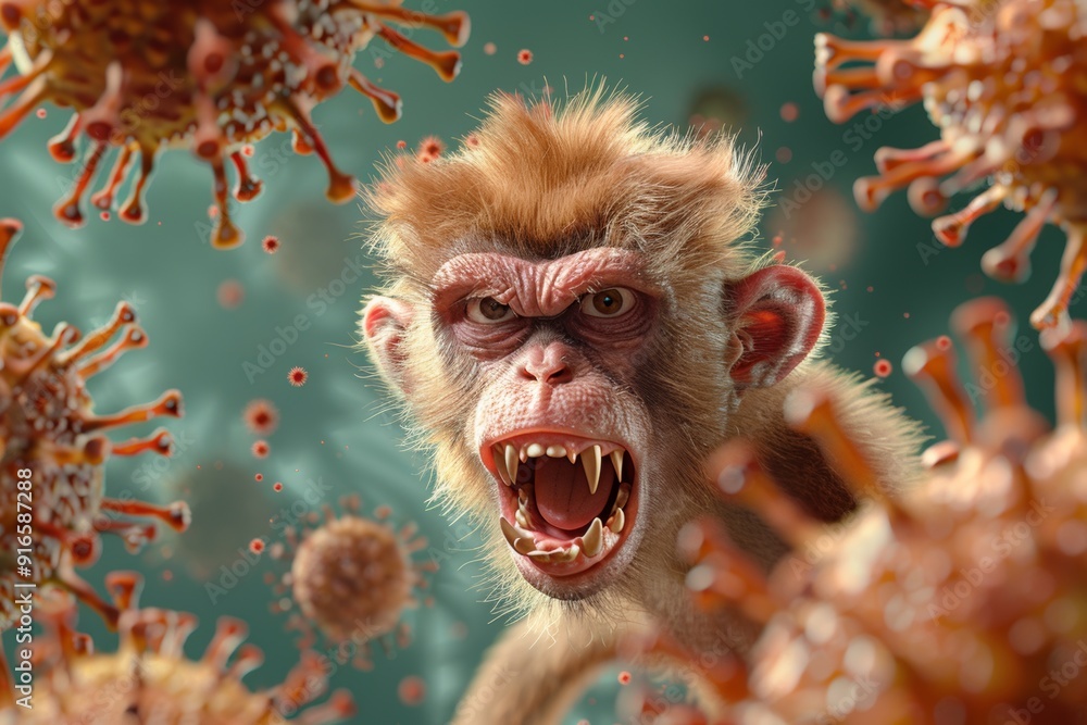 Menacing monkey head highlighting health threats and biological risks ...