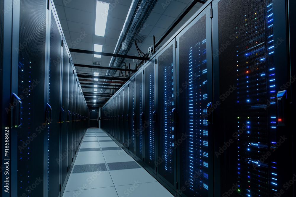 Rows of Servers in a Modern Data Center. Technology, Storage, and Cloud ...
