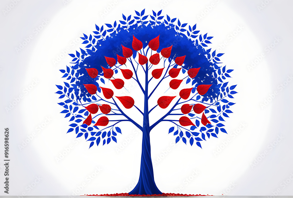 tree growing base made american flag blue leaves shaped like democratic ...