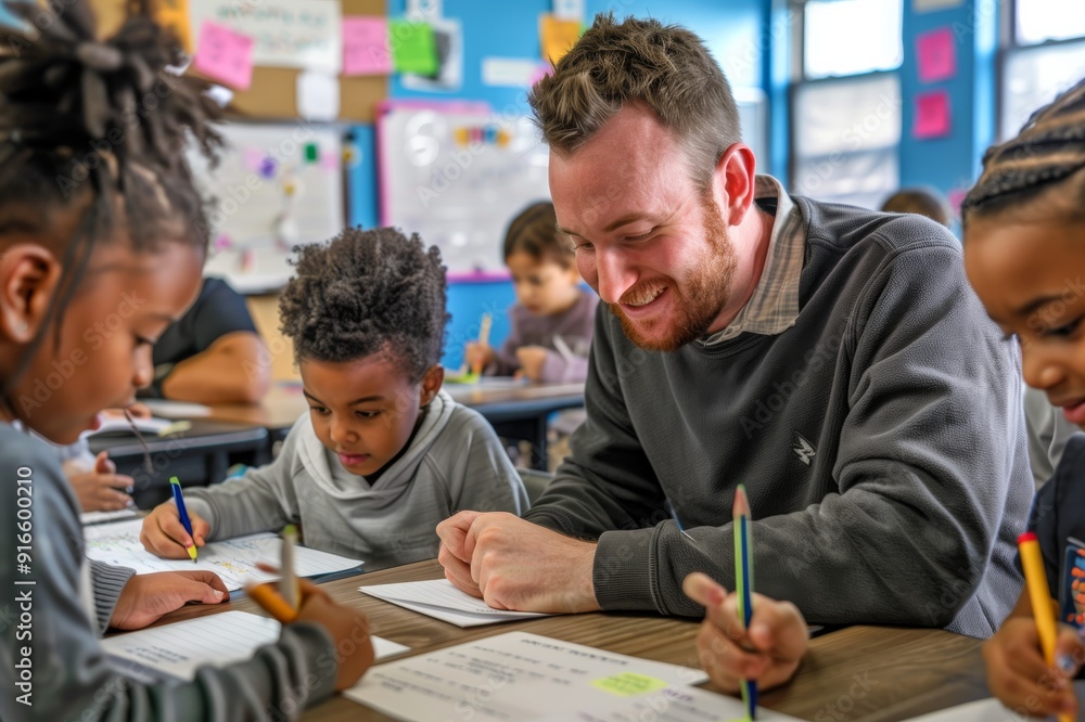 Teacher Engaging with Young Students in Classroom Learning Activities ...
