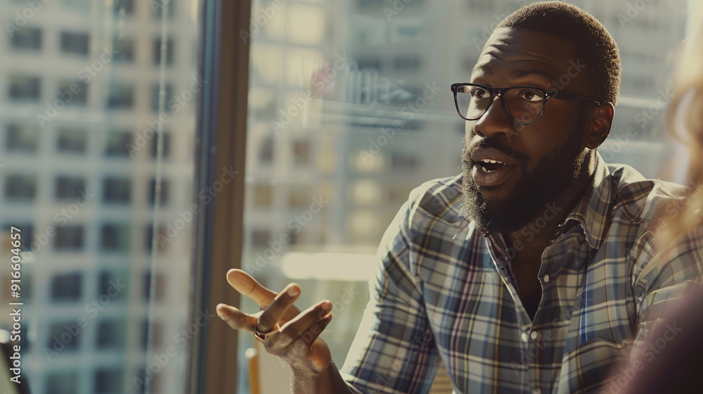 A close-up of an HR professional conducting an interview in a well-lit ...