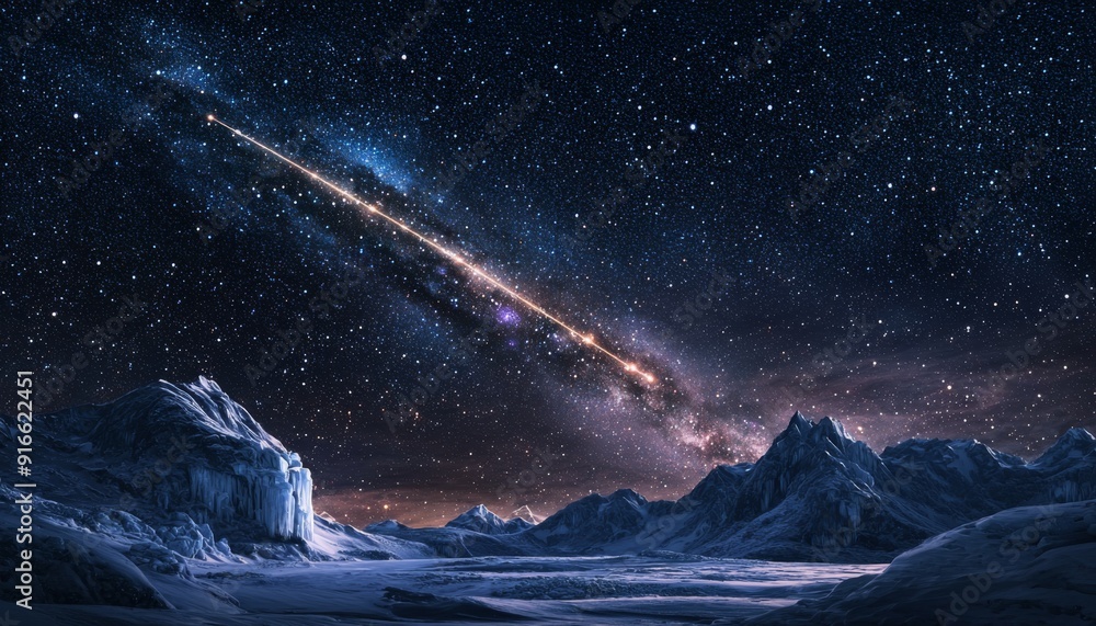 Meteorite rain streaking across a midnight sky full of twinkling stars ...