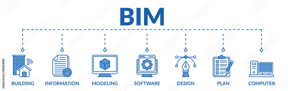 Banner of building information modeling (BIM) web vector illustration ...