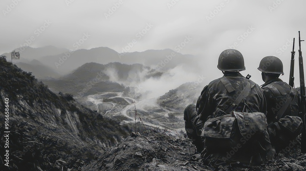 Korean War Remembrance, a vintage grayscale image depicting the ...