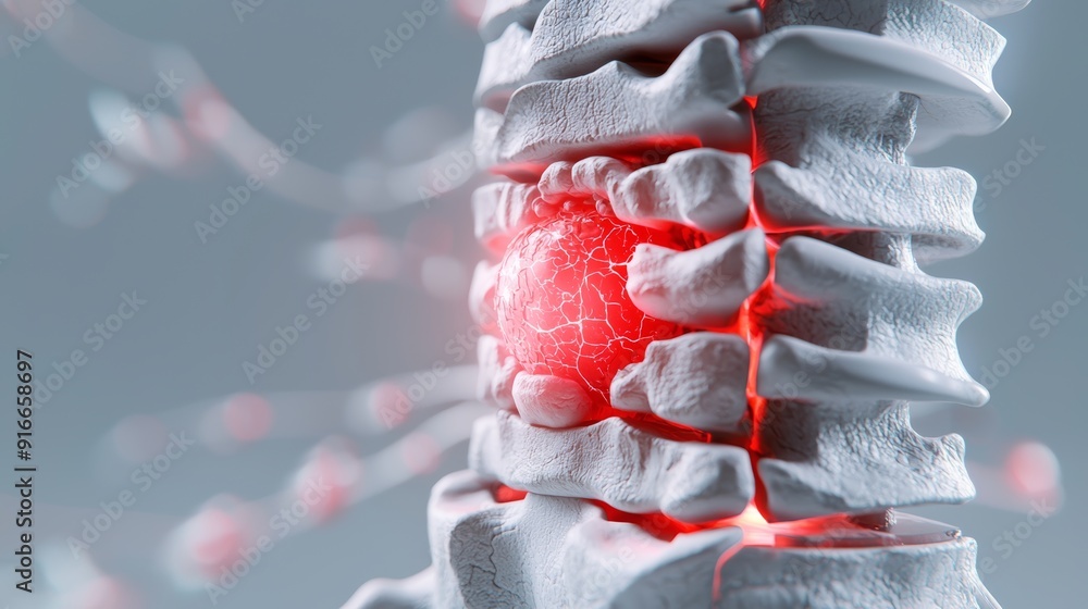 3D Render of Spinal Vertebrae with Disc Herniation: Close Up View of ...