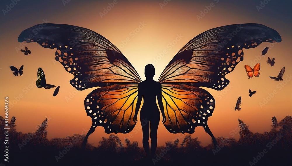 Transformation conceptual illustration with Silhouettes of a person ...