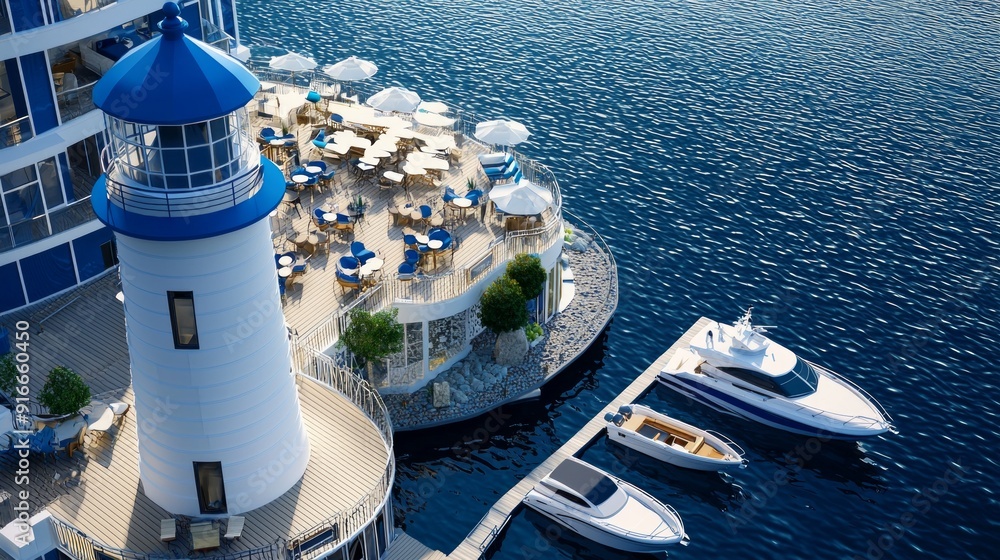 lighthouse modern white and blue with restaurant and big terrace with ...