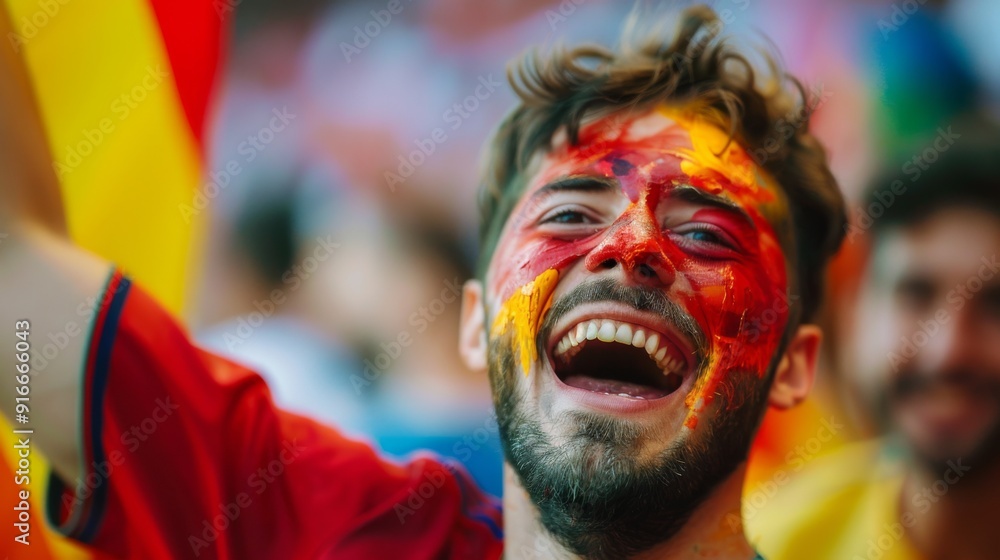 Portrait of a passionate male Spanish fan celebrating at a football ...