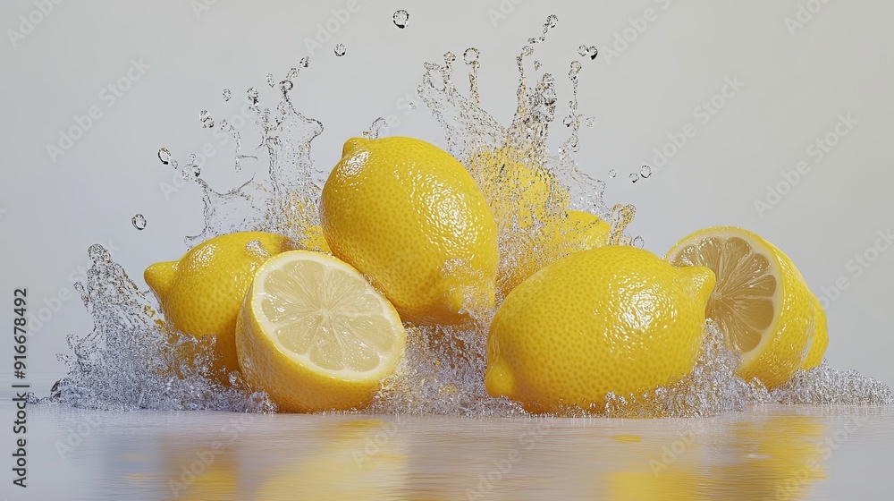 A high-resolution, surreal depiction of lemons exploding and dispersing ...