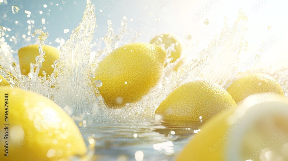 A high-resolution, surreal depiction of lemons exploding and dispersing ...