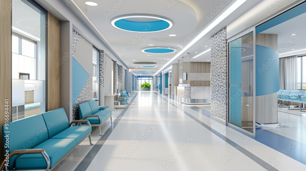 long hospital corridor 3D model , bright hospital corridor 3D render ...