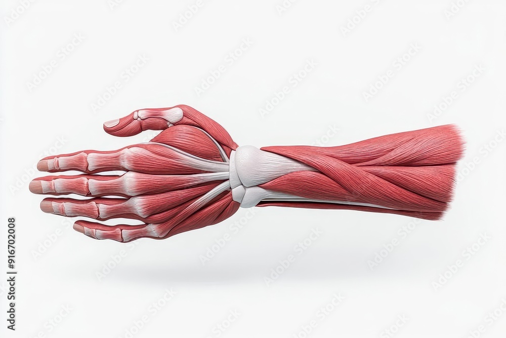 Anatomical illustration of a human arm showing muscle structure and ...