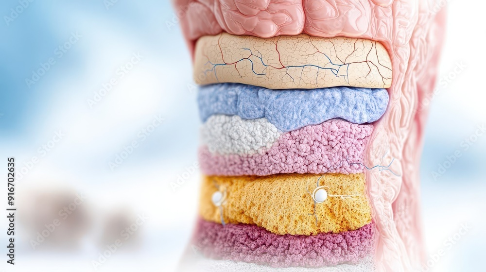 Detailed anatomical illustration showcasing various layers of skin with ...