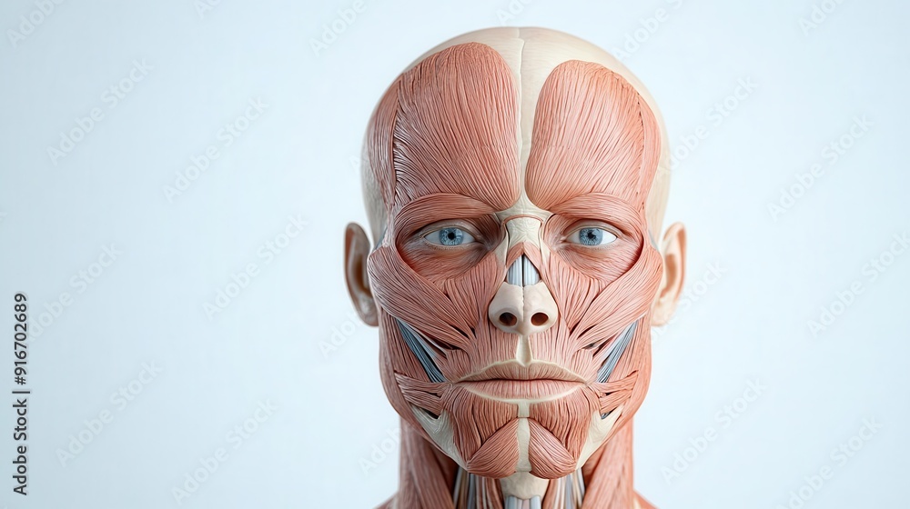 Detailed anatomical model showcasing human facial muscles and features ...