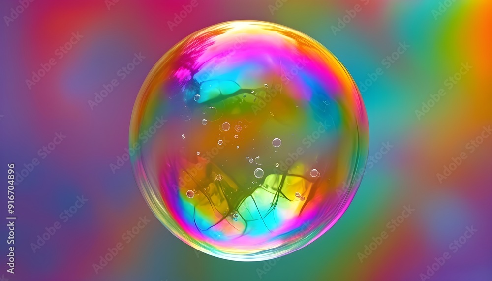 Colorful soap bubbles reflect rich rainbow colors and bubbles on the ...