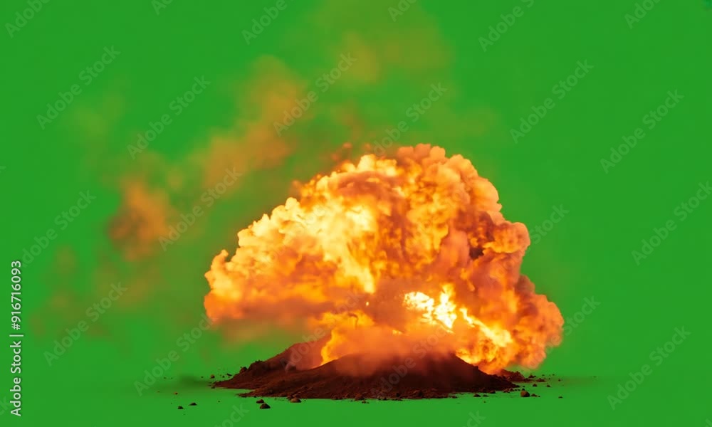 Fiery Explosion on Green Screen: A dramatic, high-impact explosion ...