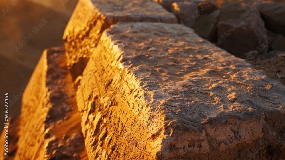 Dawn's light gently kisses the edge of a pyramid, highlighting the textures of the ancient ...
