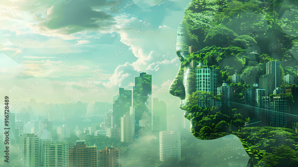 Sustainable environment concept. The image depicts human thinking ...