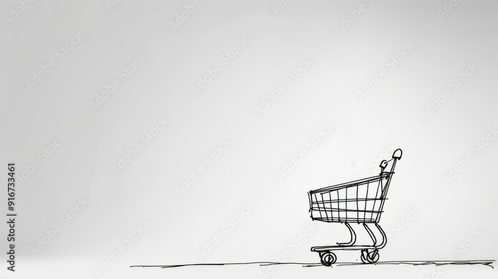 Simple hand drawn shopping cart illustration. A simple sketch of a ...