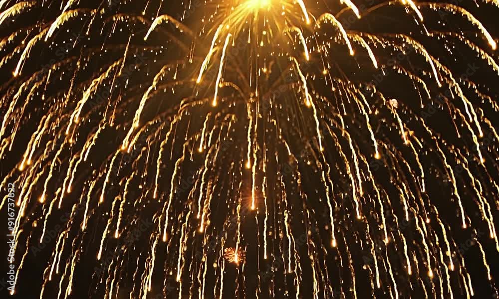 Golden Rain of Celebration: Fireworks cascade from the night sky ...