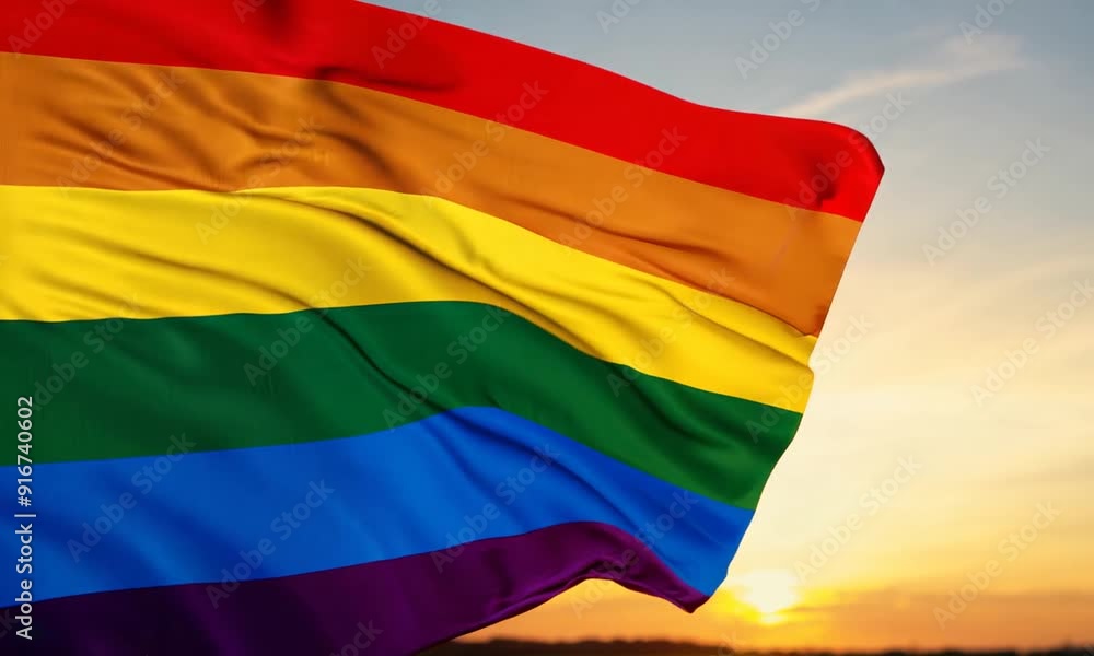 Rainbow Pride Flag in Sunset Glow: A vibrant and symbolic rainbow pride ...