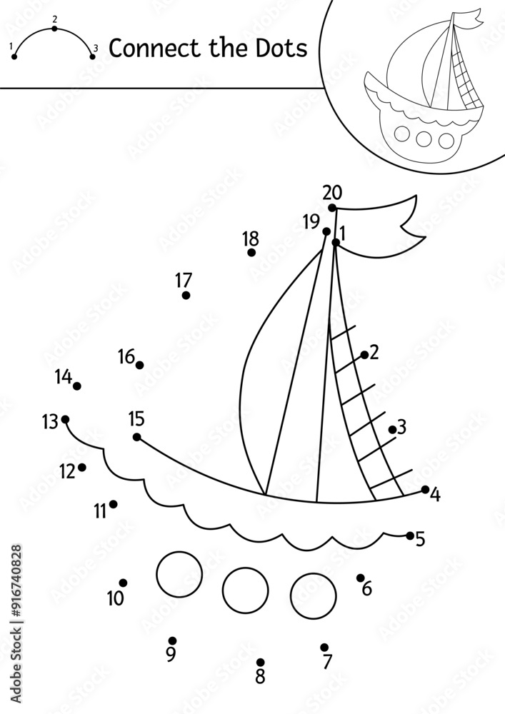Vetor de Vector mermaid dot-to-dot and color activity with cute ship ...