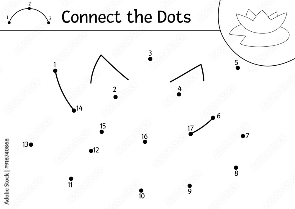 Vector mermaid dot-to-dot and color activity with cute water lily ...