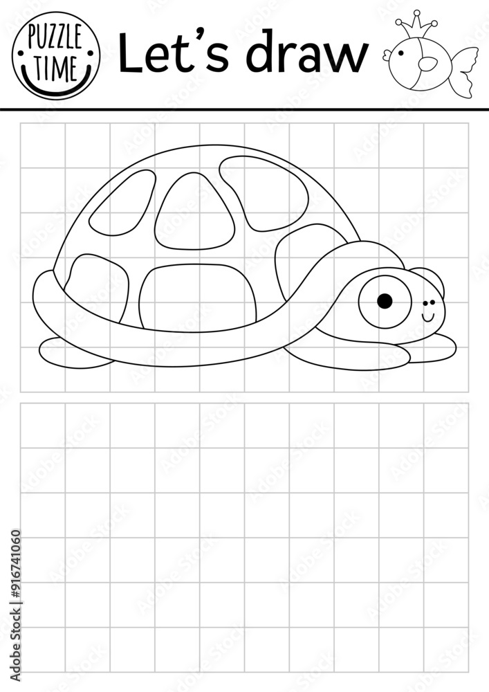 Draw the turtle. Vector ocean drawing practice worksheet with water ...