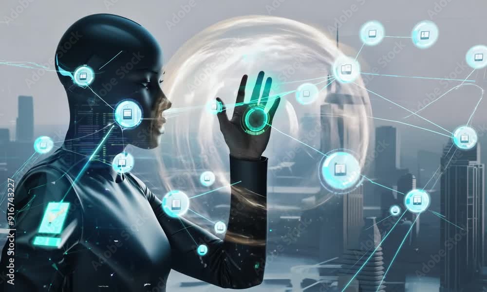 AI in the Digital World: A futuristic image depicting a humanoid AI ...