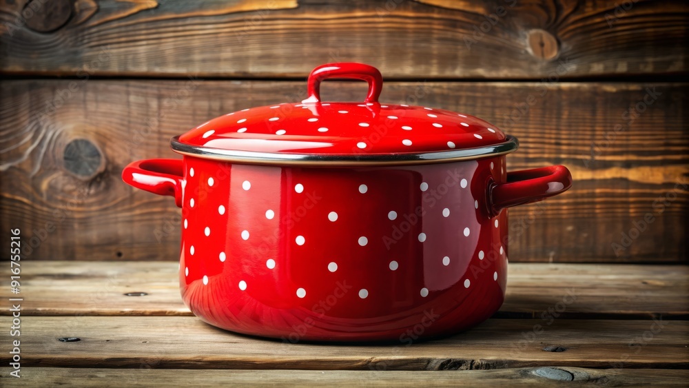 Vibrant red large enamel cooking pot with white polka dots and matching ...