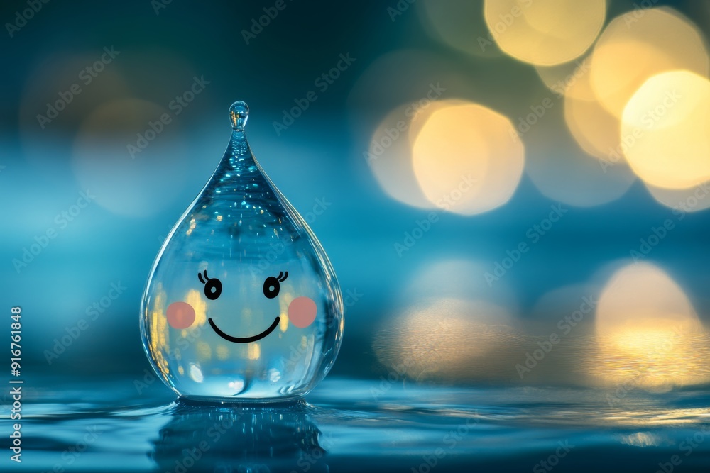 Illustration of a water droplet with a happy face, symbolizing the ...