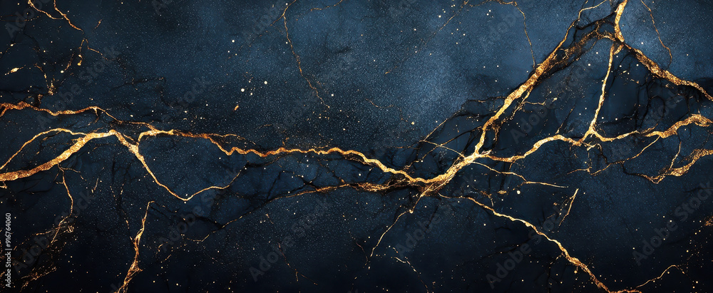 Dark blue luxury marble background banner texture with golden veins ...