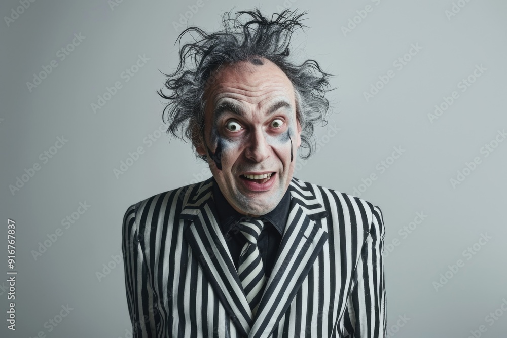 Eccentric Man in Black and White Striped Suit with Wild Hair for ...