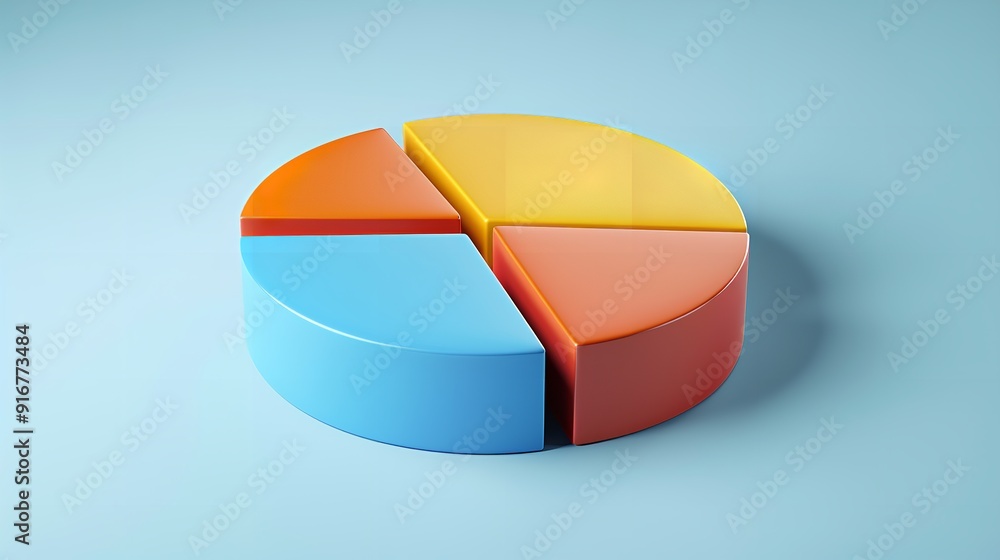 An illustration of a pie chart in three dimensions. There are four ...