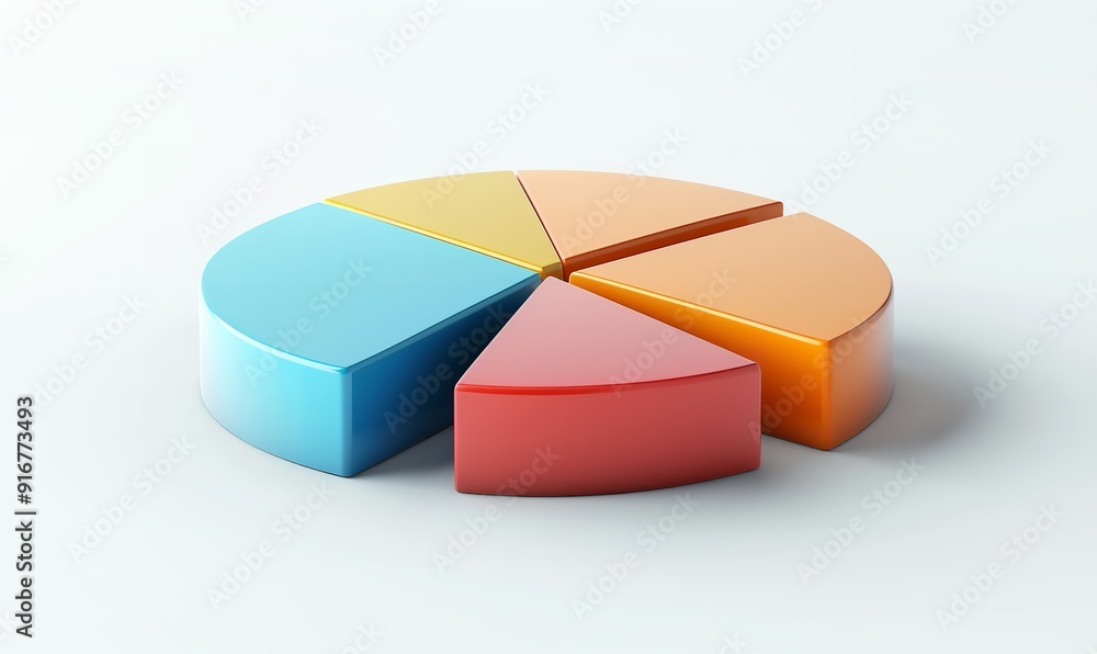 An illustration of a pie chart in three dimensions. There are four ...